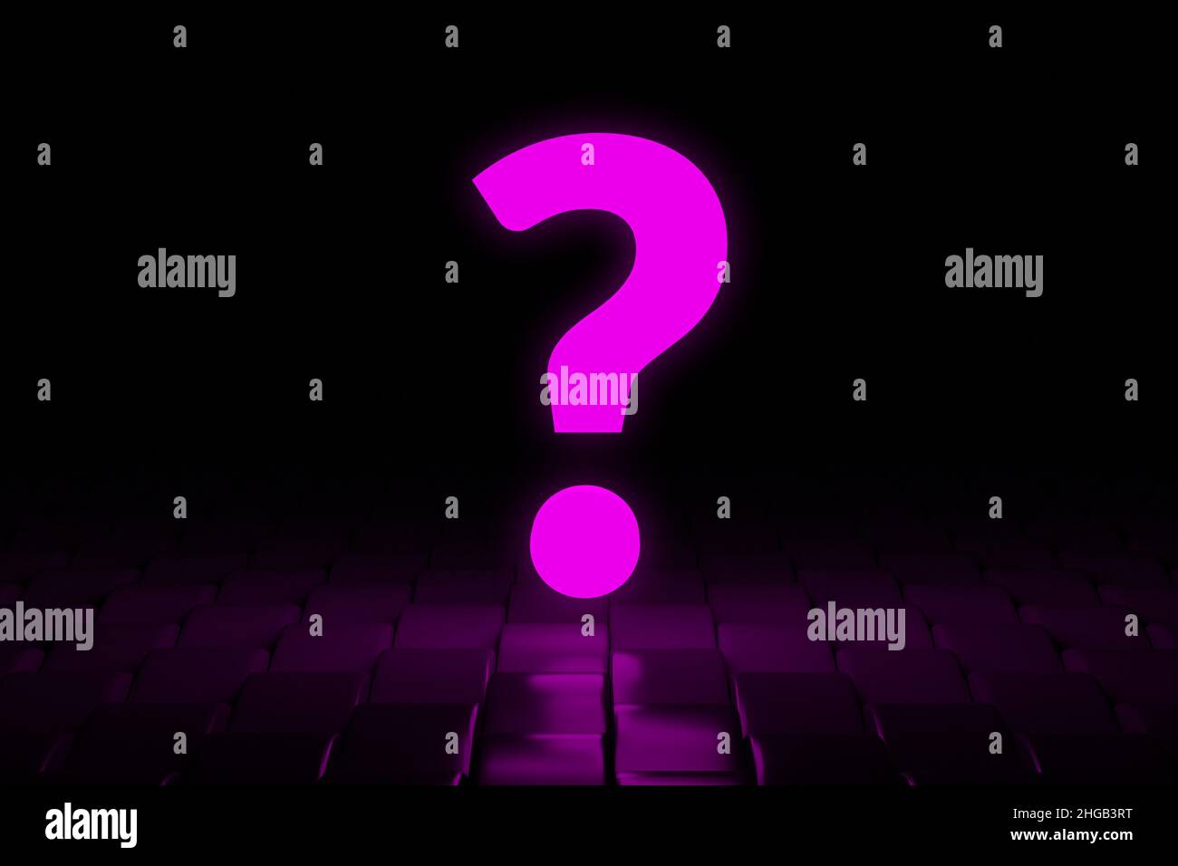 Glowing question mark of violet color. Neon effect. Unknown and search ...