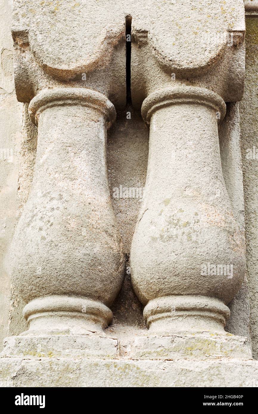 Element of old plaster old balustrades. Gypsum balusters, as an element ...