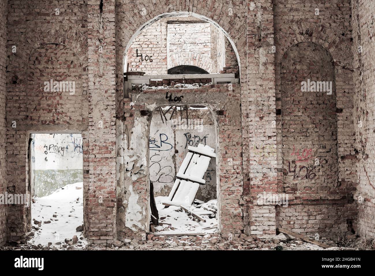 Odessa, Ukraine - 11 March 2013: Old building falling apart with broken ...
