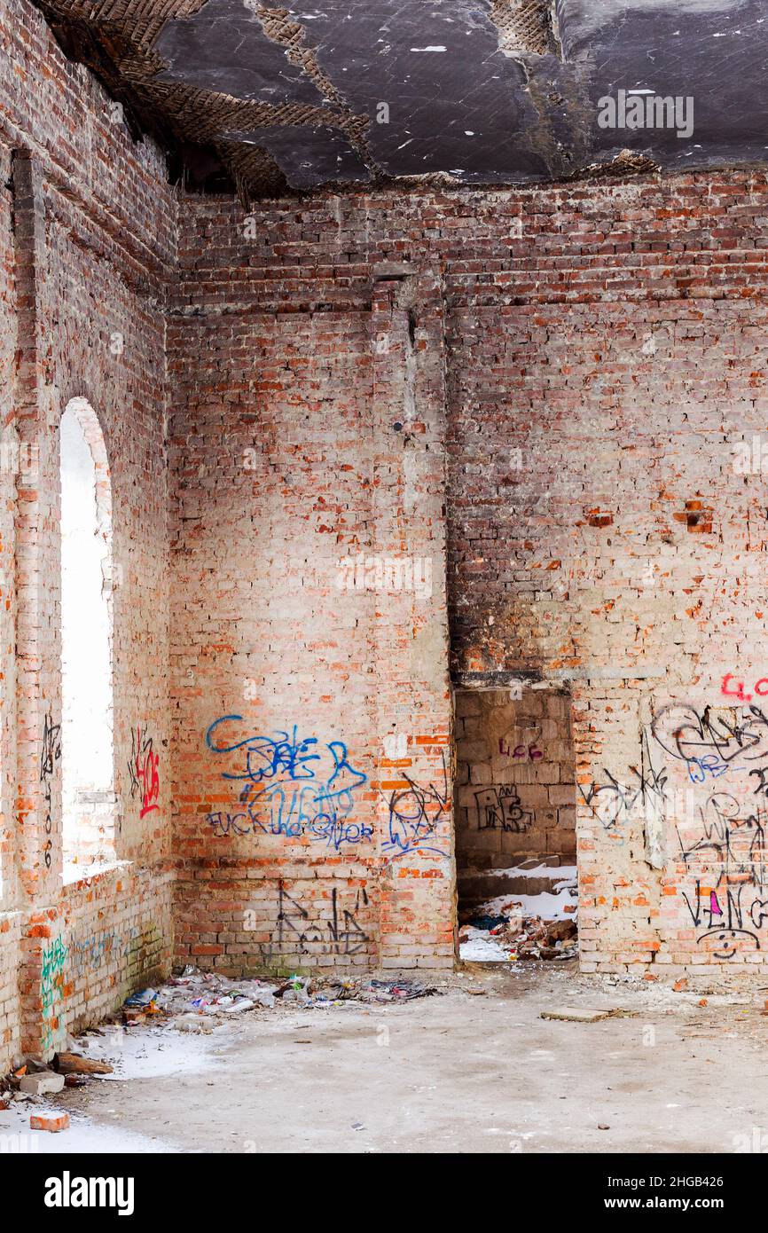 Odessa, Ukraine - 11 March 2013: Old building falling apart with broken ...