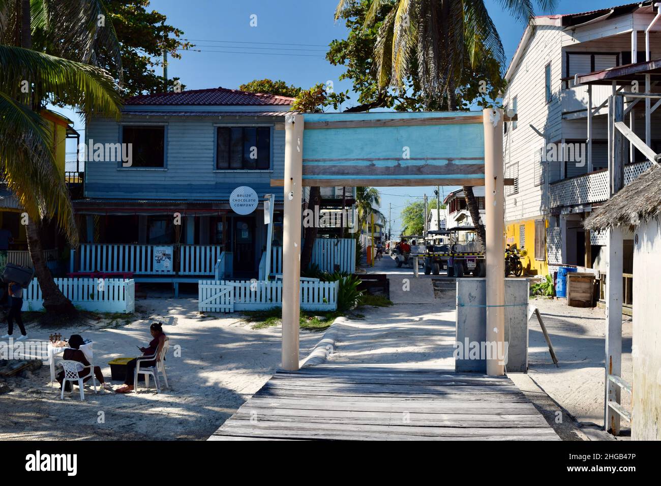 A chocolate shop in San Pedro, Belize on the beach with Belizean ...