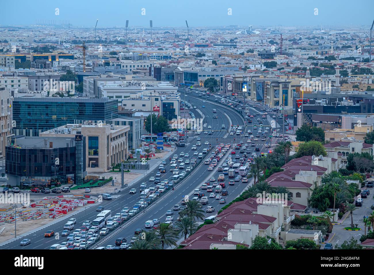 Aerial View of Doha C Ring Road Ramada Signa at rush hour Stock Photo ...