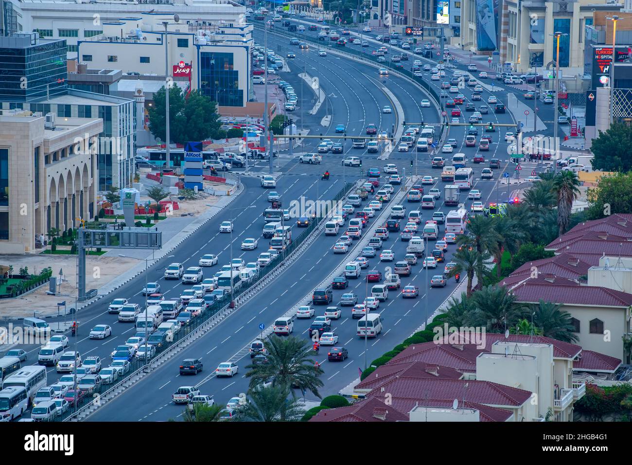 Aerial View of Doha C Ring Road Ramada Signa at rush hour Stock Photo ...