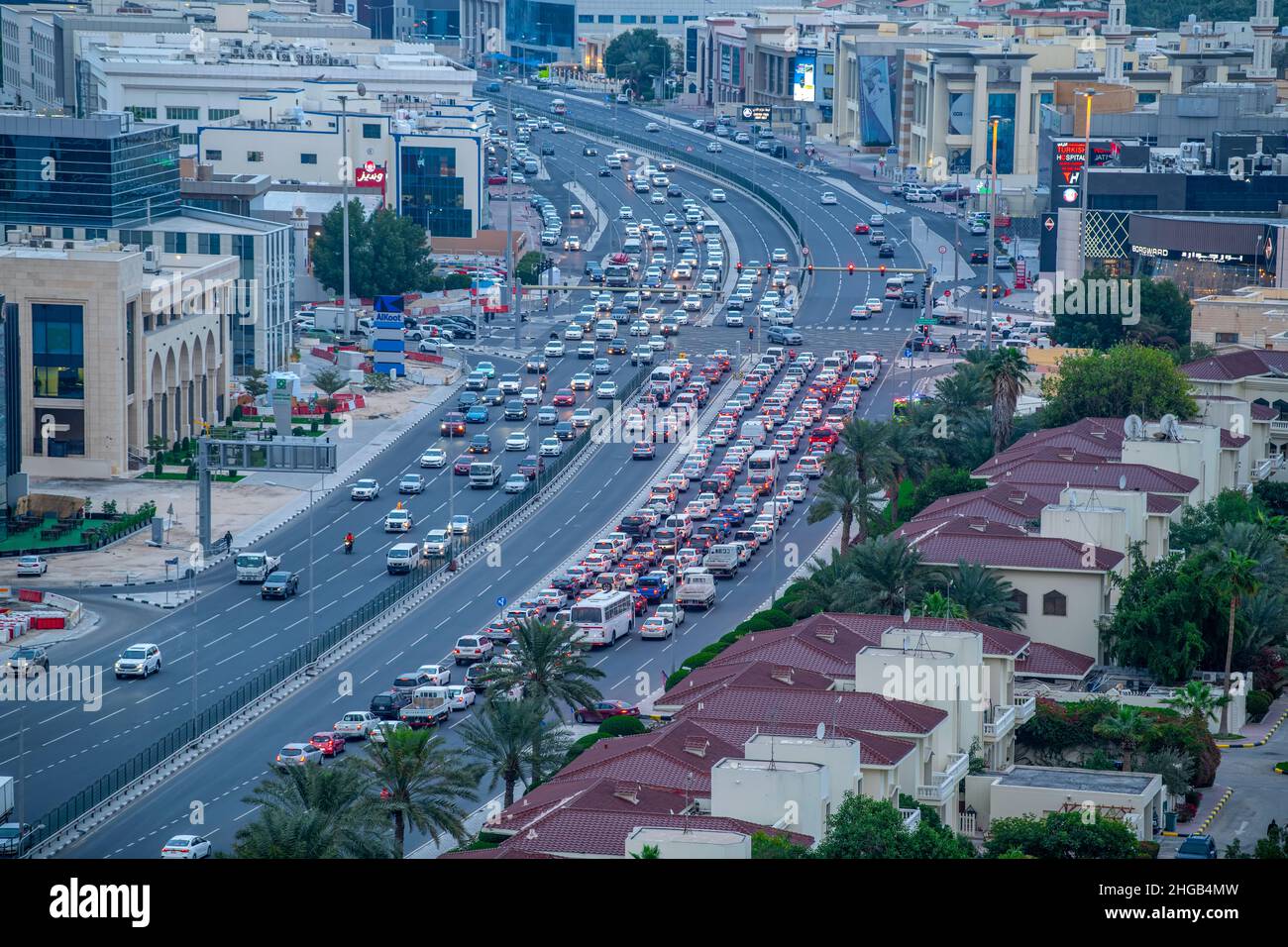 Aerial View of Doha C Ring Road Ramada Signa at rush hour Stock Photo ...