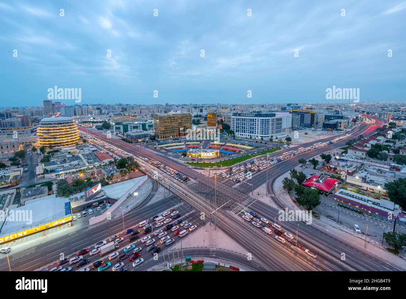 Aerial View of Doha C Ring Road Ramada Signa at rush hour Stock Photo ...