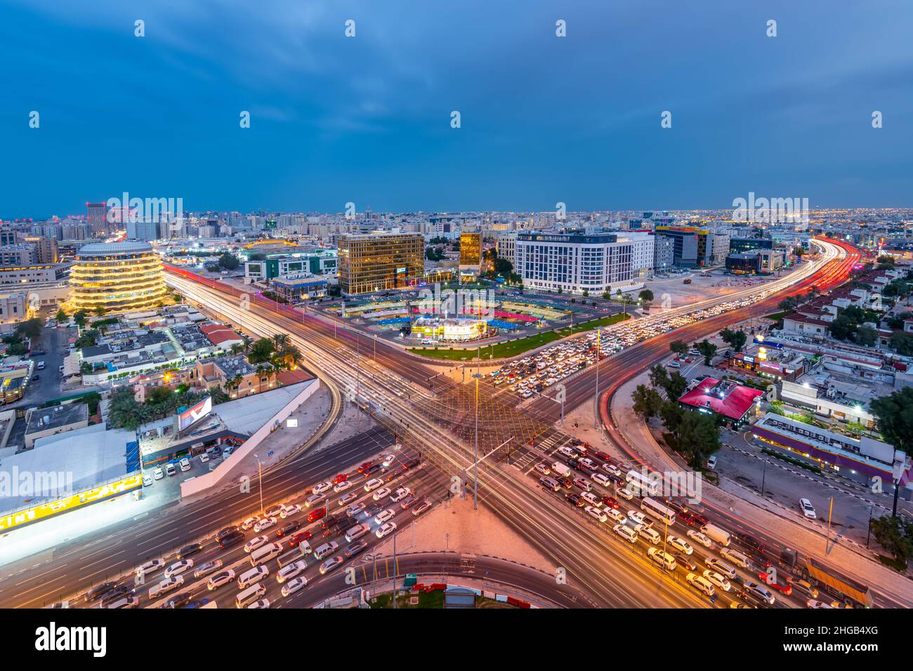 Aerial View of Doha C Ring Road Ramada Signa at rush hour Stock Photo ...