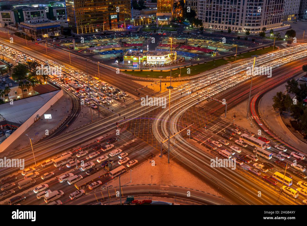 Aerial View of Doha C Ring Road Ramada Signa at rush hour Stock Photo ...