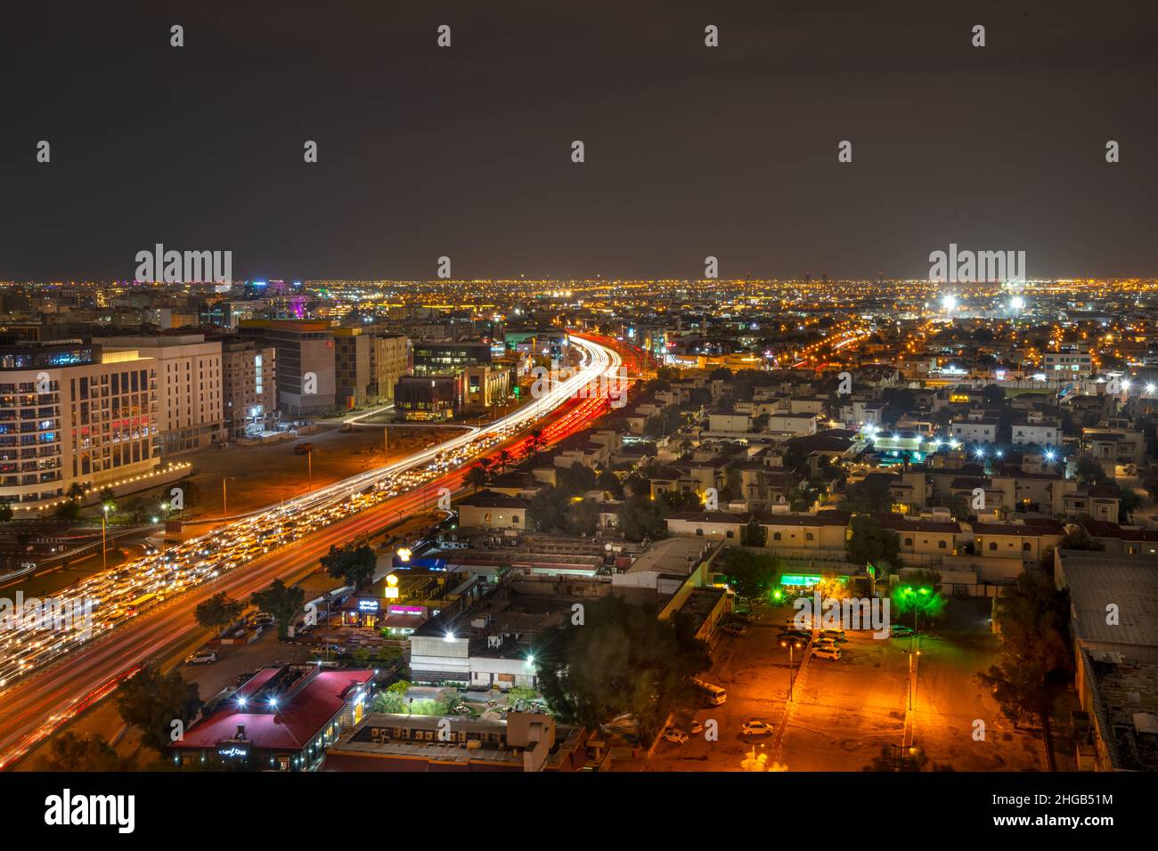 Aerial View of Doha C Ring Road Ramada Signa at rush hour Stock Photo ...