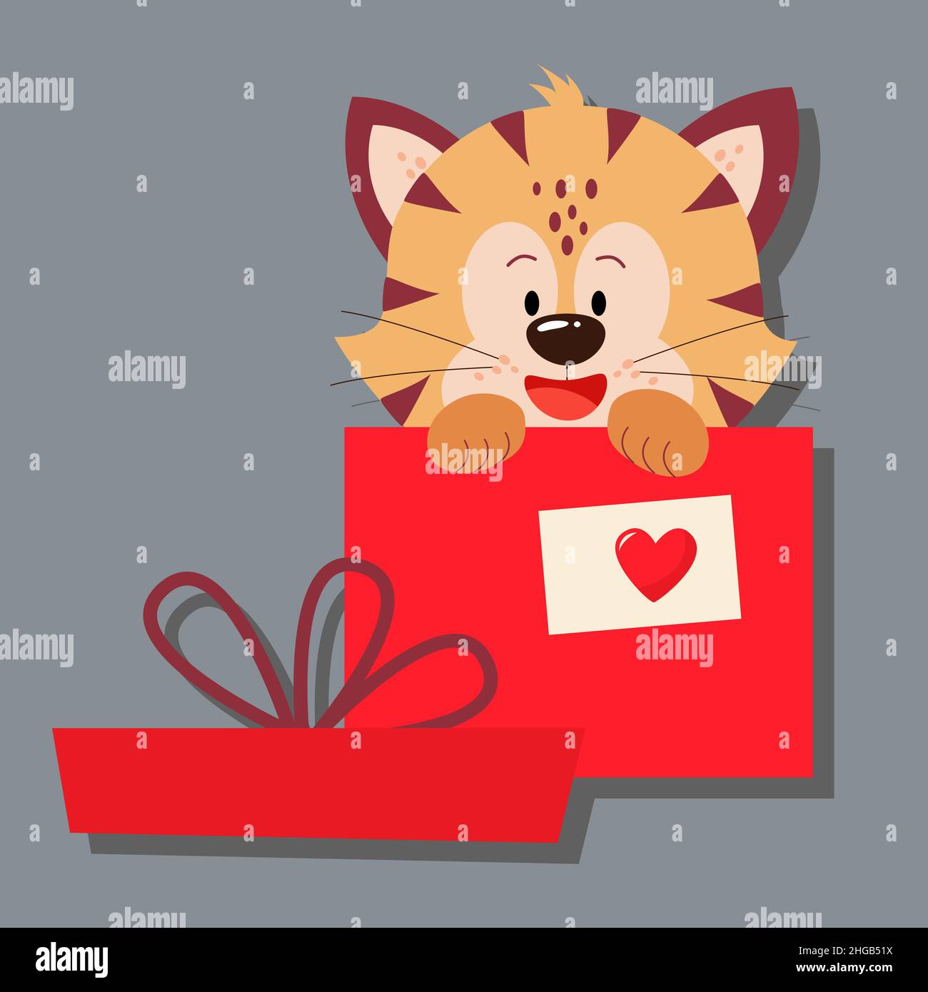 The tiger is sitting in a gift box. Day of love. valentine's day. A ...