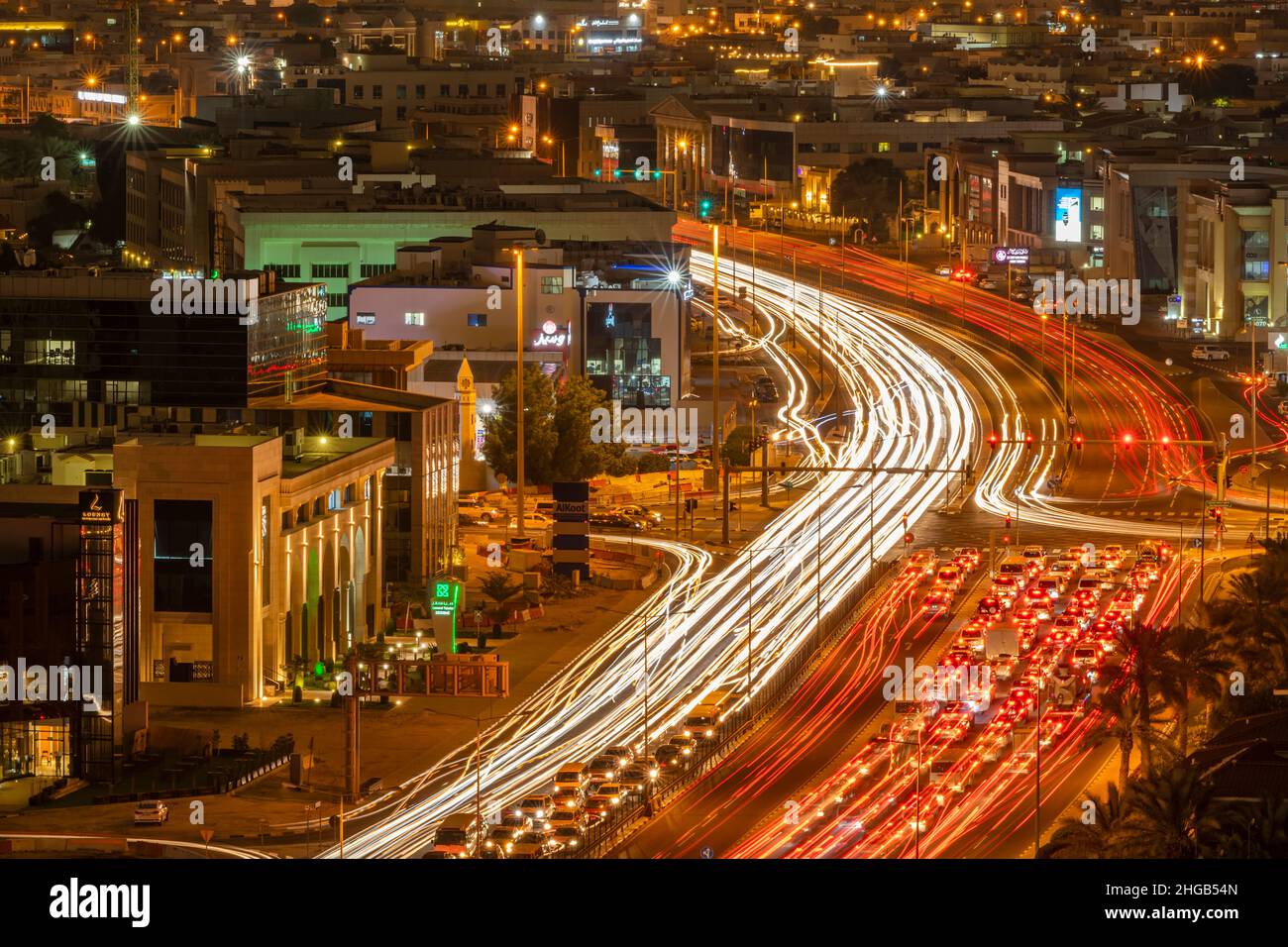 Aerial View of Doha C Ring Road Ramada Signa at rush hour Stock Photo ...