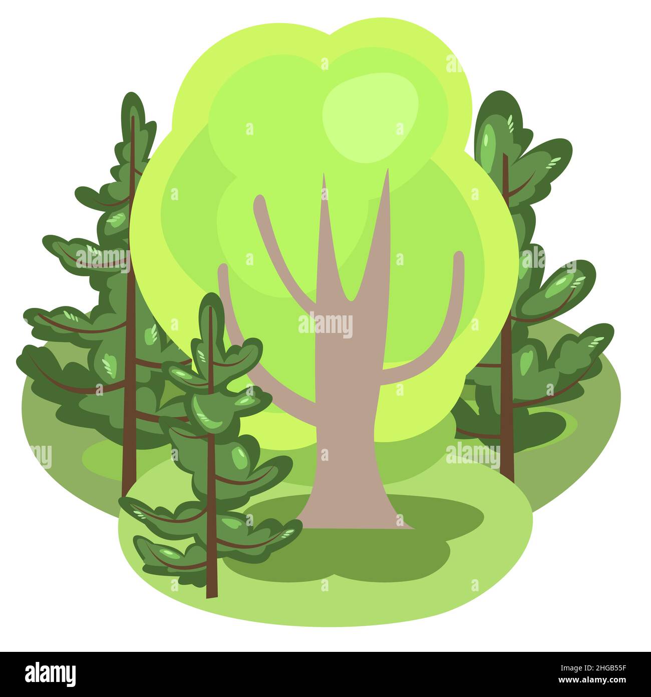 Flat forest. Illustration in a simple symbolic style. Funny green ...