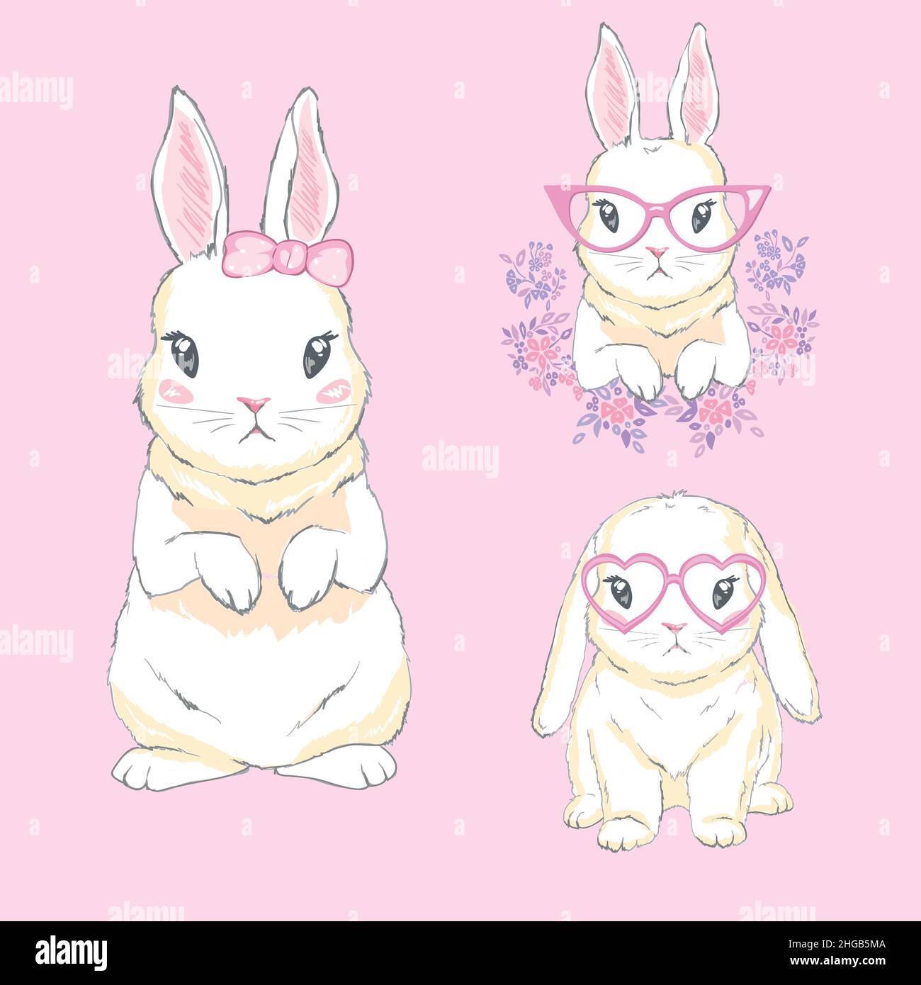 Cute bunny, vector, illustration animal rabbit happy Stock Vector Image ...
