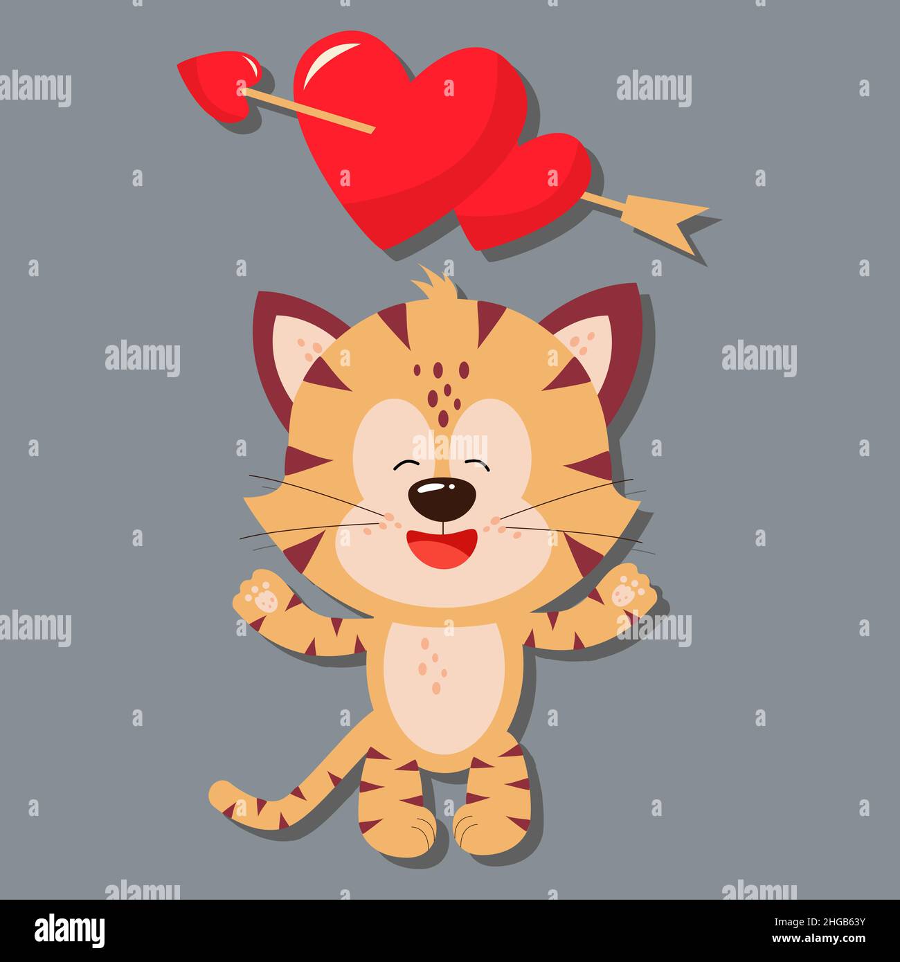 A tiger in love and hearts with an arrow. Day of love. valentine's day ...