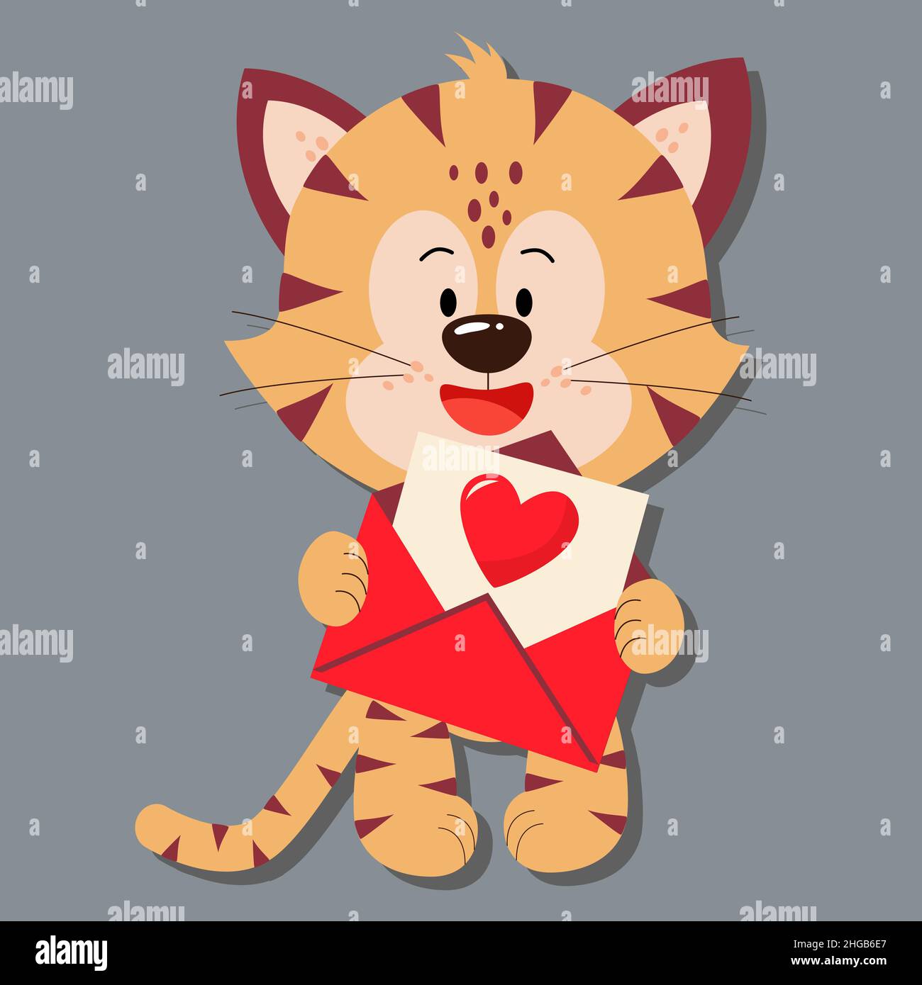 Tiger holds an open letter with a heart. Day of love. valentine's day ...