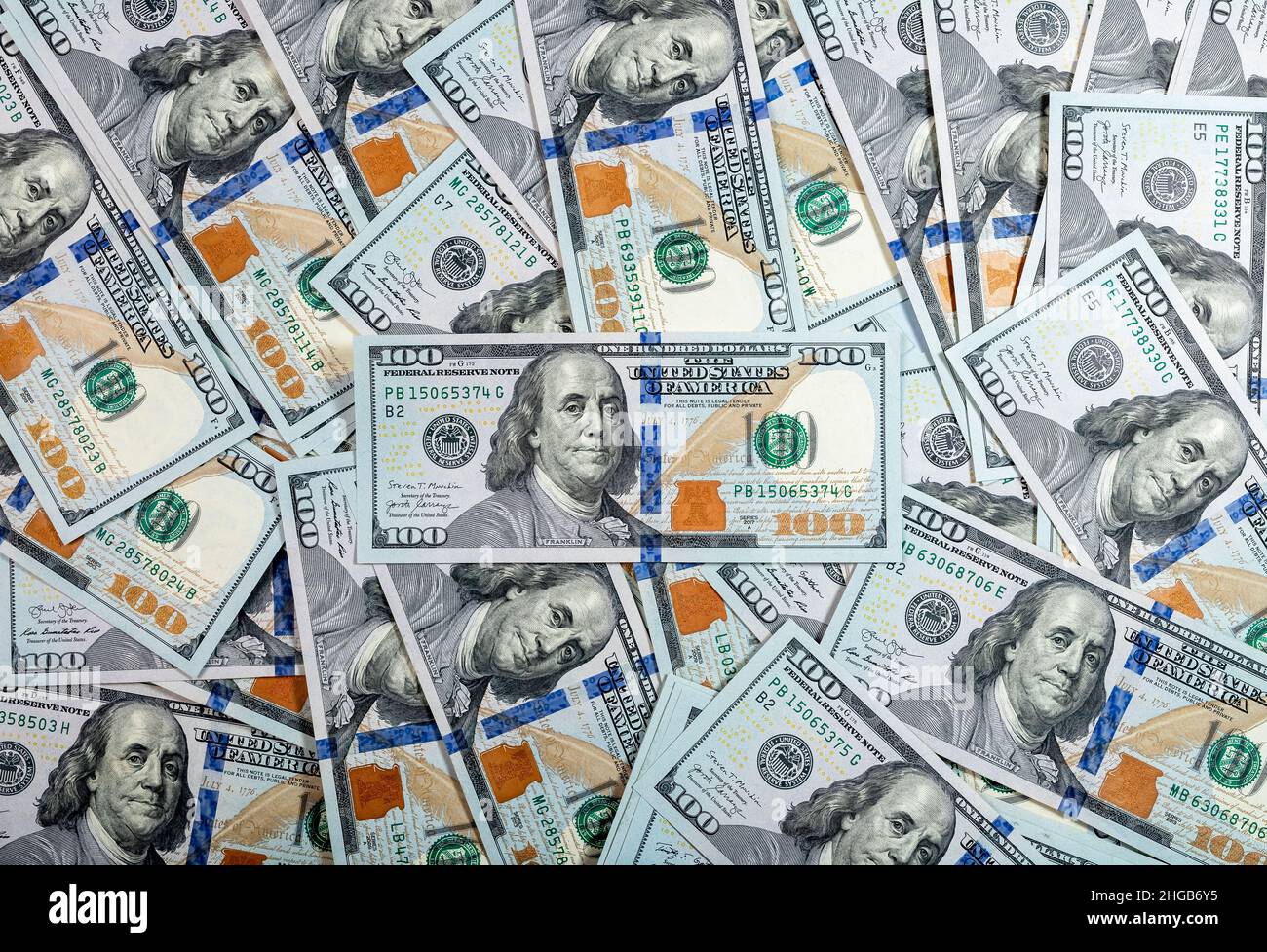 100 US dollar banknotes background. USD cash flow concept Stock Photo ...