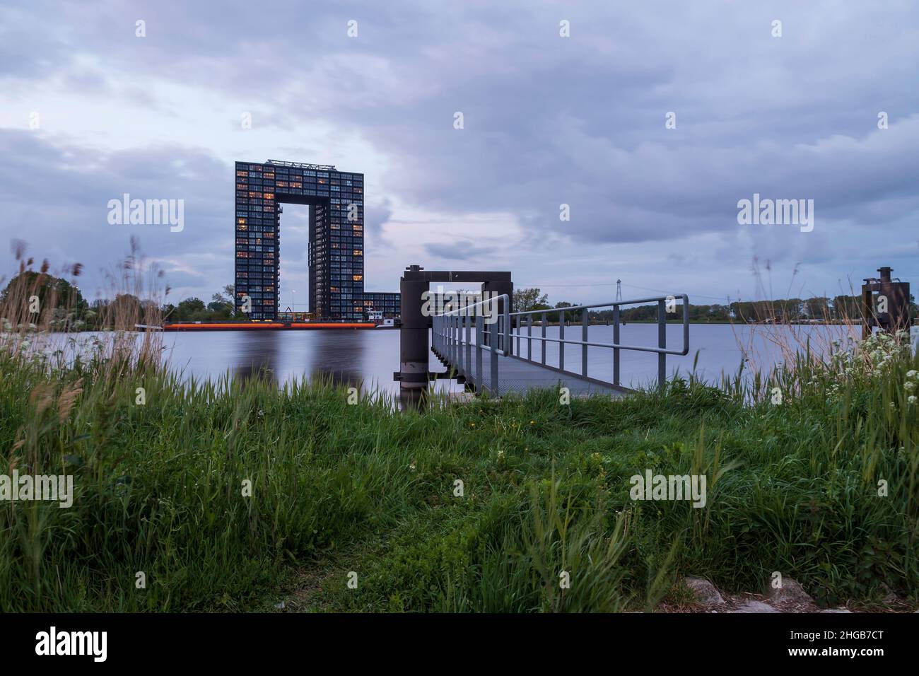 Evening landscape with building in Groningen city in the Netherlands ...