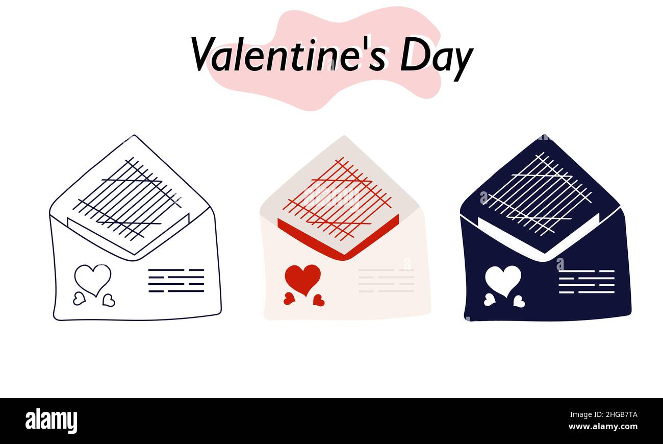 An envelope with a love letter for Valentine Day. In color, solid and ...