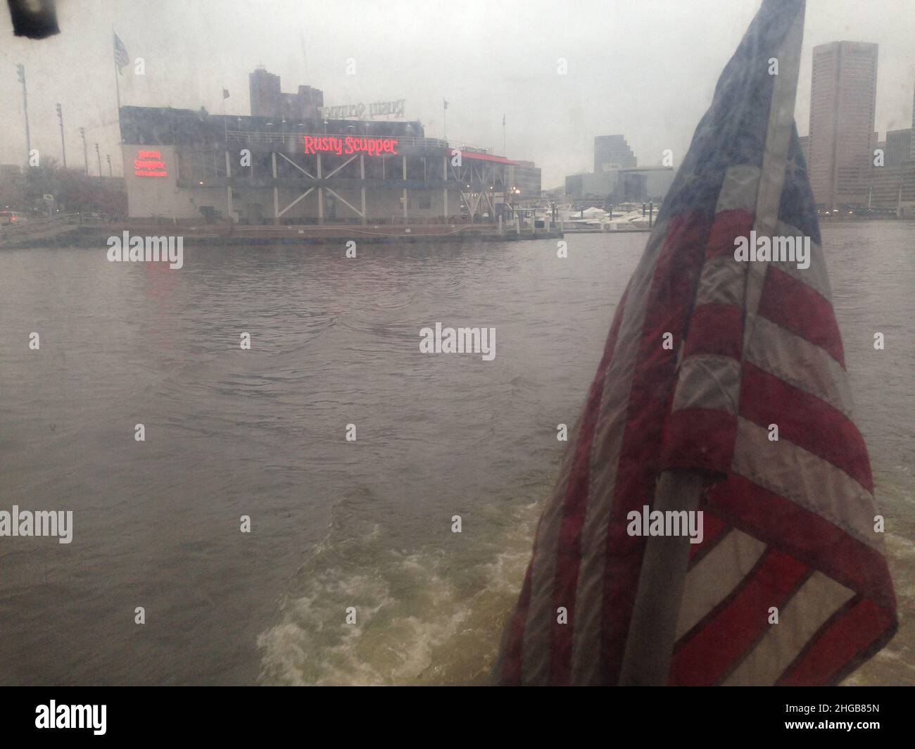 Rusty Scupper Through The Grimy Window Stock Photo - Alamy