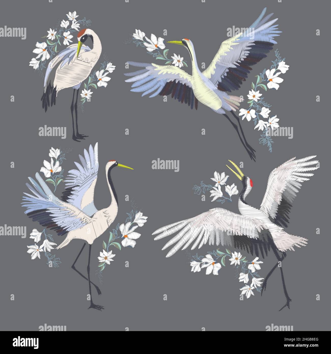 Embroidery with crane bird. Fashion decoration. Design element Vector ...
