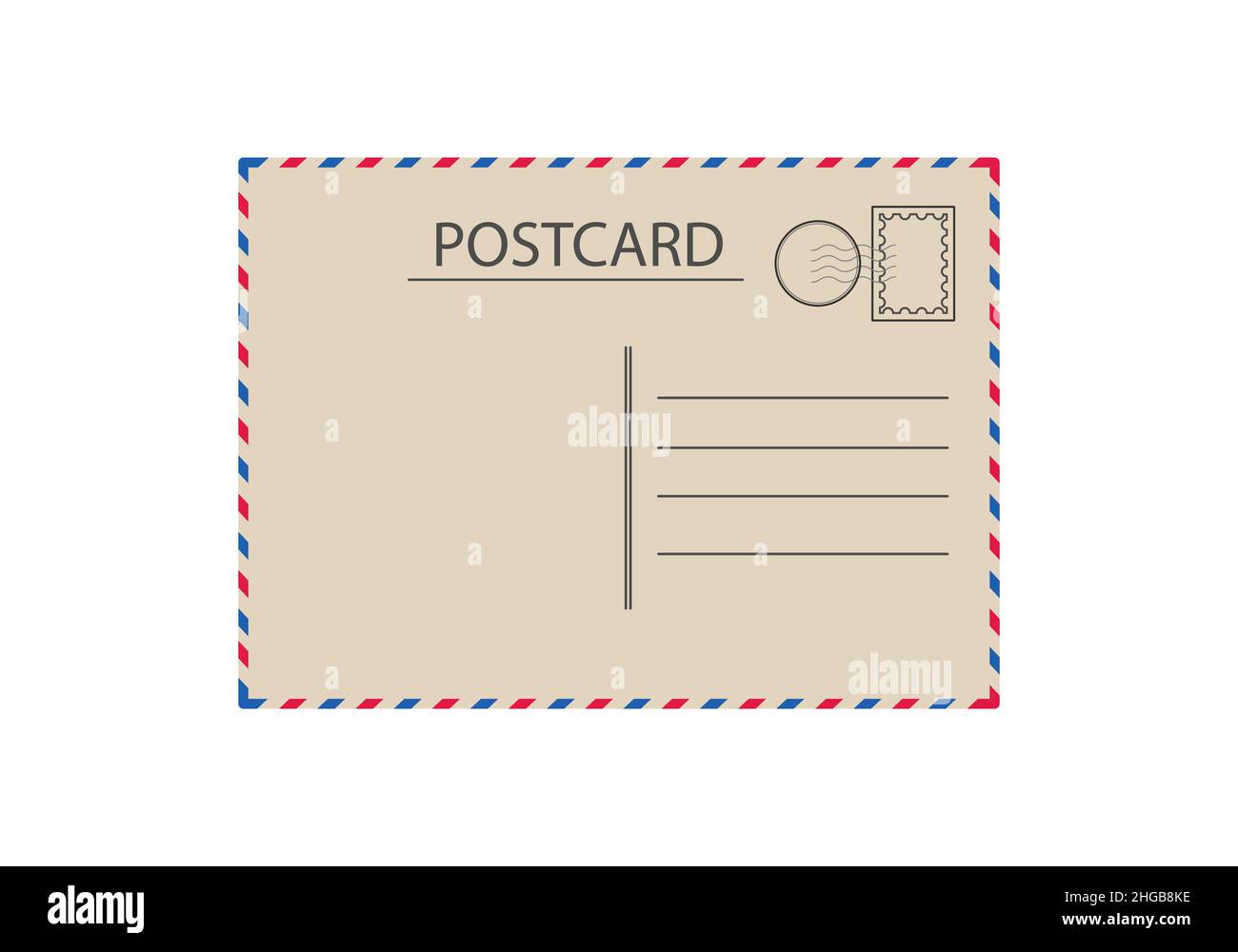 Postcard retro vector icon isolated on white background. Red and blue ...