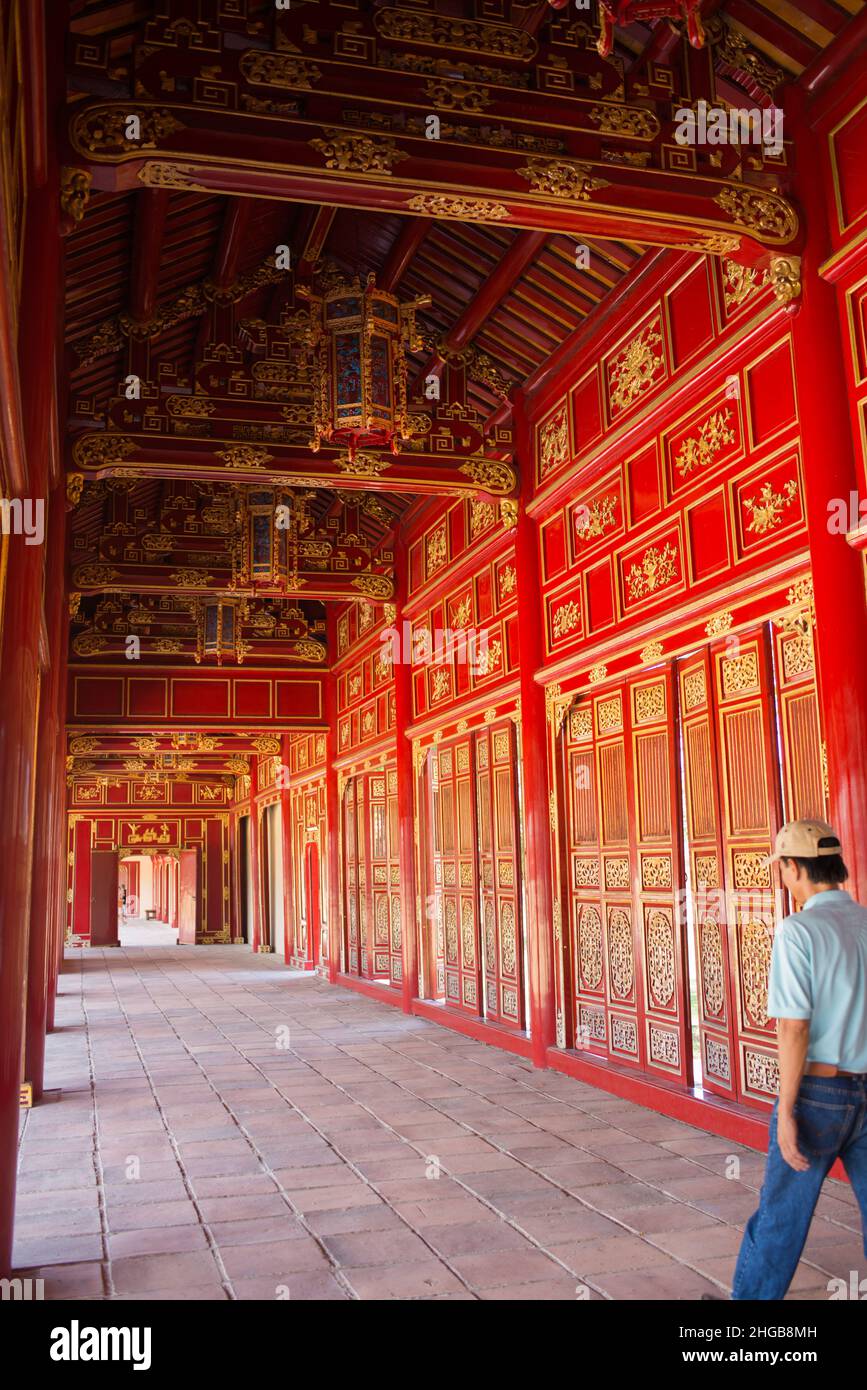 Hue, Vietnam; 08192015: Man walking alone at the Imperial palace ...