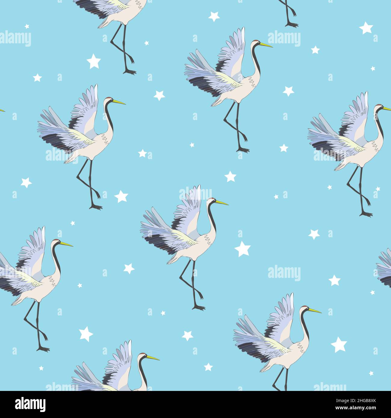 crane, pattern, vector illustration flying bird flower Stock Vector ...