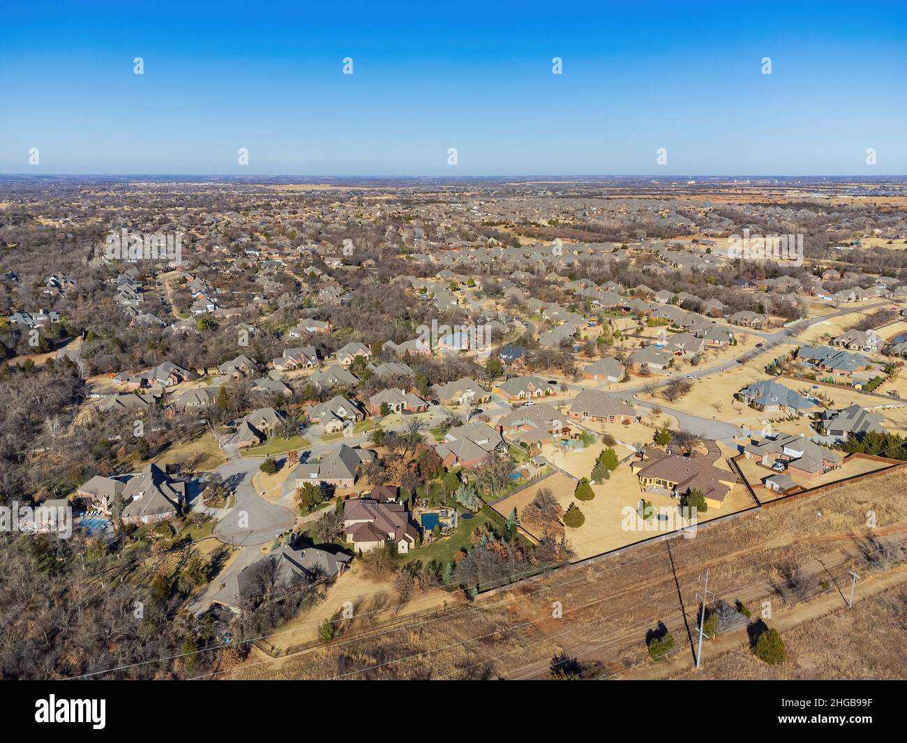 Aerial view of the cityscape around Mitch Park at Edmond, Oklahoma ...