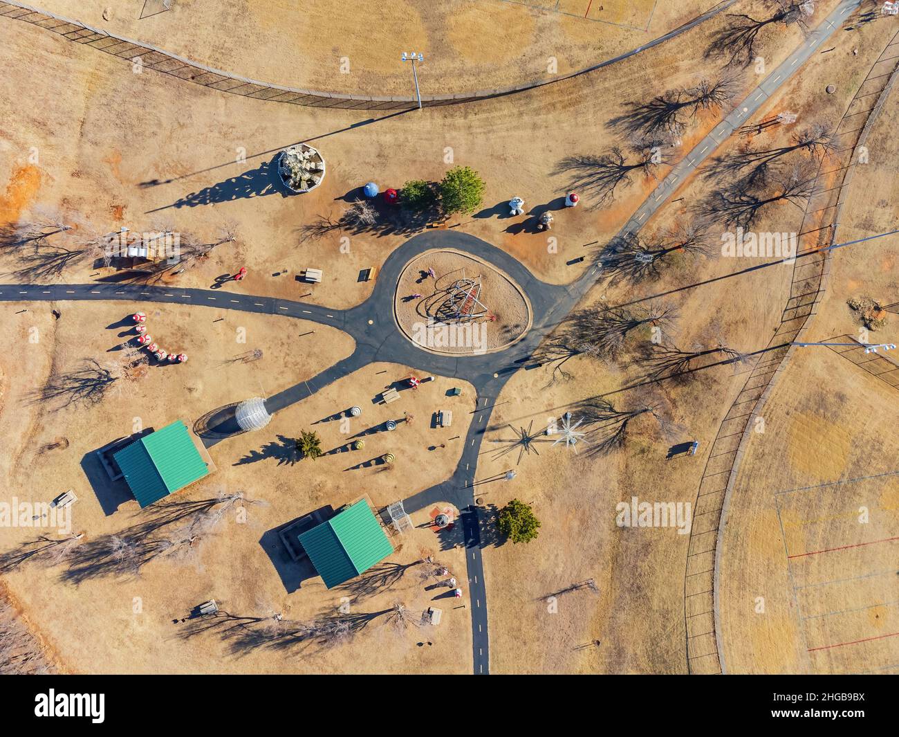 Aerial view of the landscape around Mitch Park at Edmond, Oklahoma ...