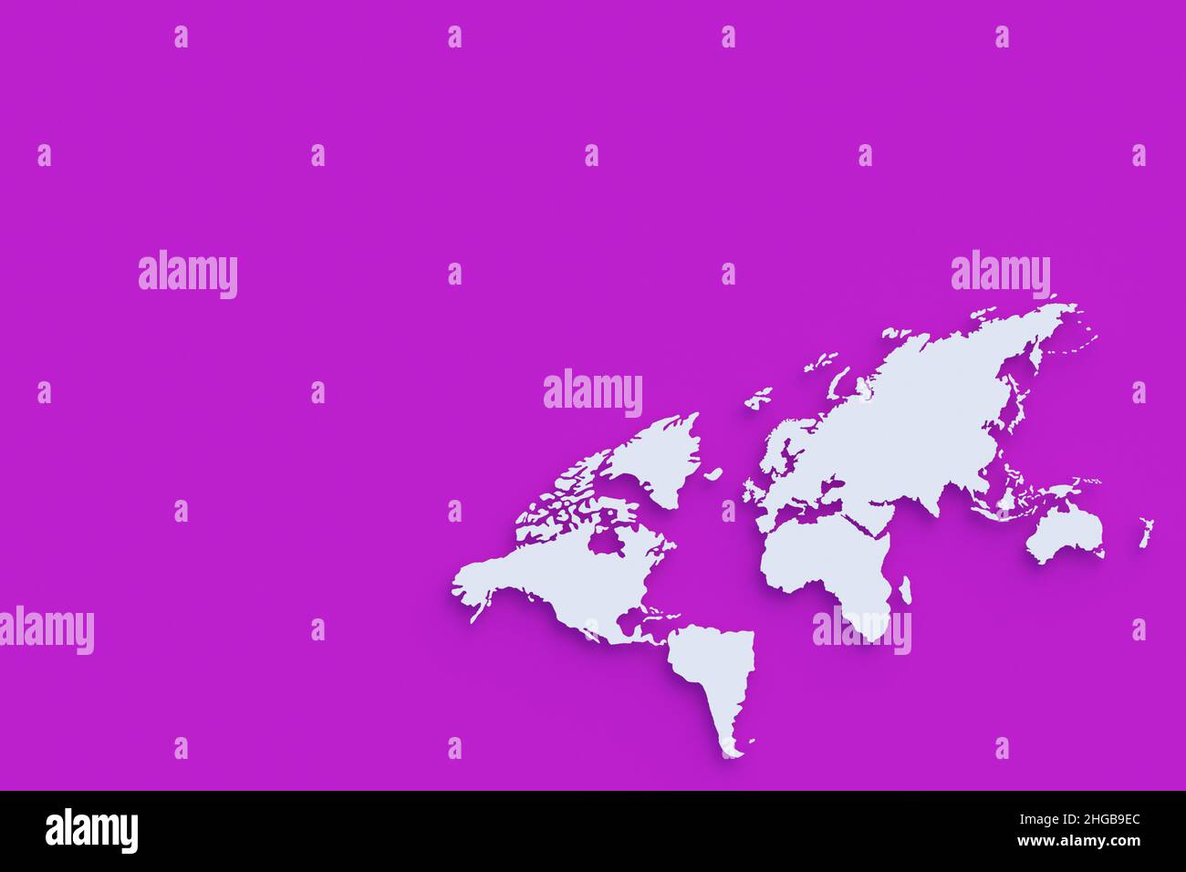 World map on violet background. Copy space. 3d render Stock Photo - Alamy