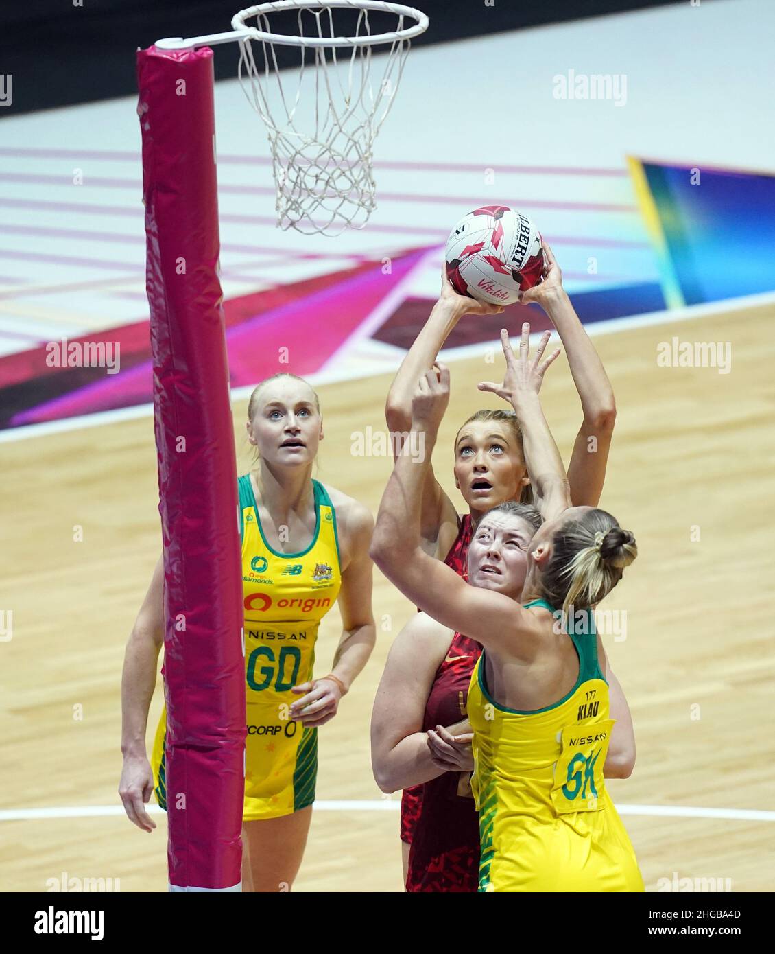 England's Helen Housby scores a goal during the Netball Quad Series ...