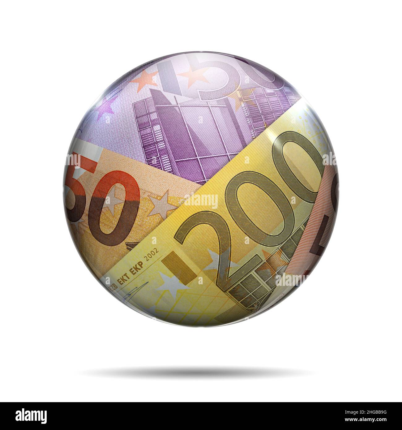 Money in the form of a ball against white background, 3D illustration ...