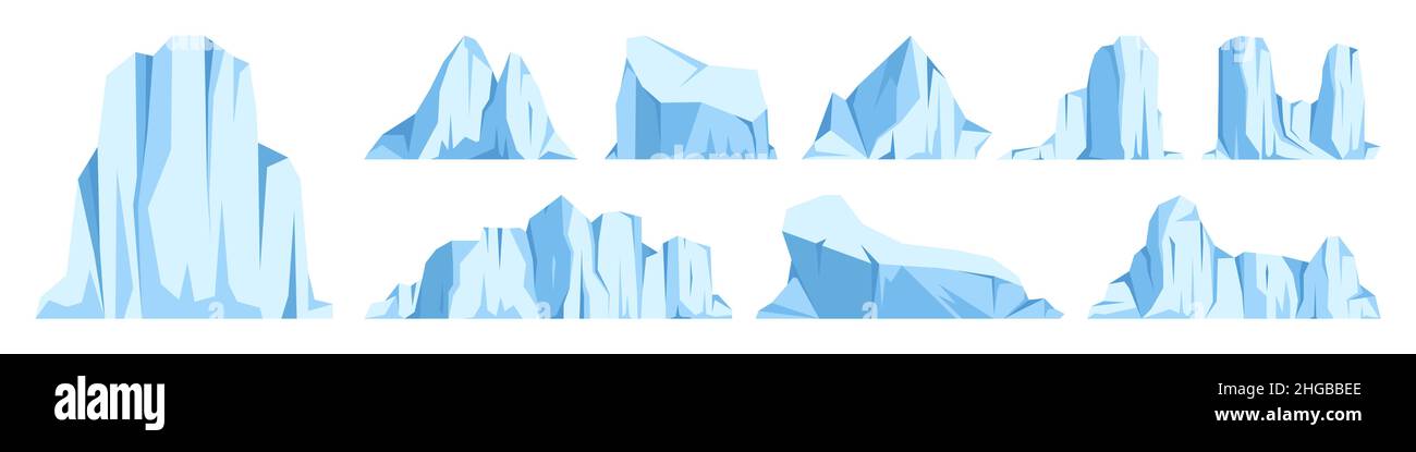 Floating icebergs collection. Drifting arctic glacier, block of frozen ...