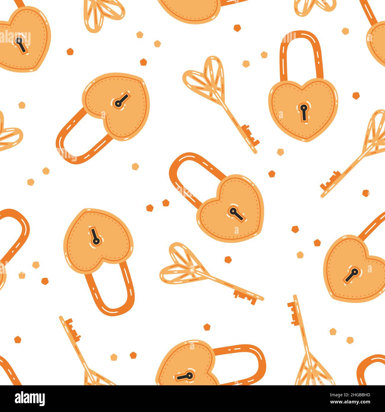 St. Valentine's Day seamless pattern with golden heart-shaped locks and ...