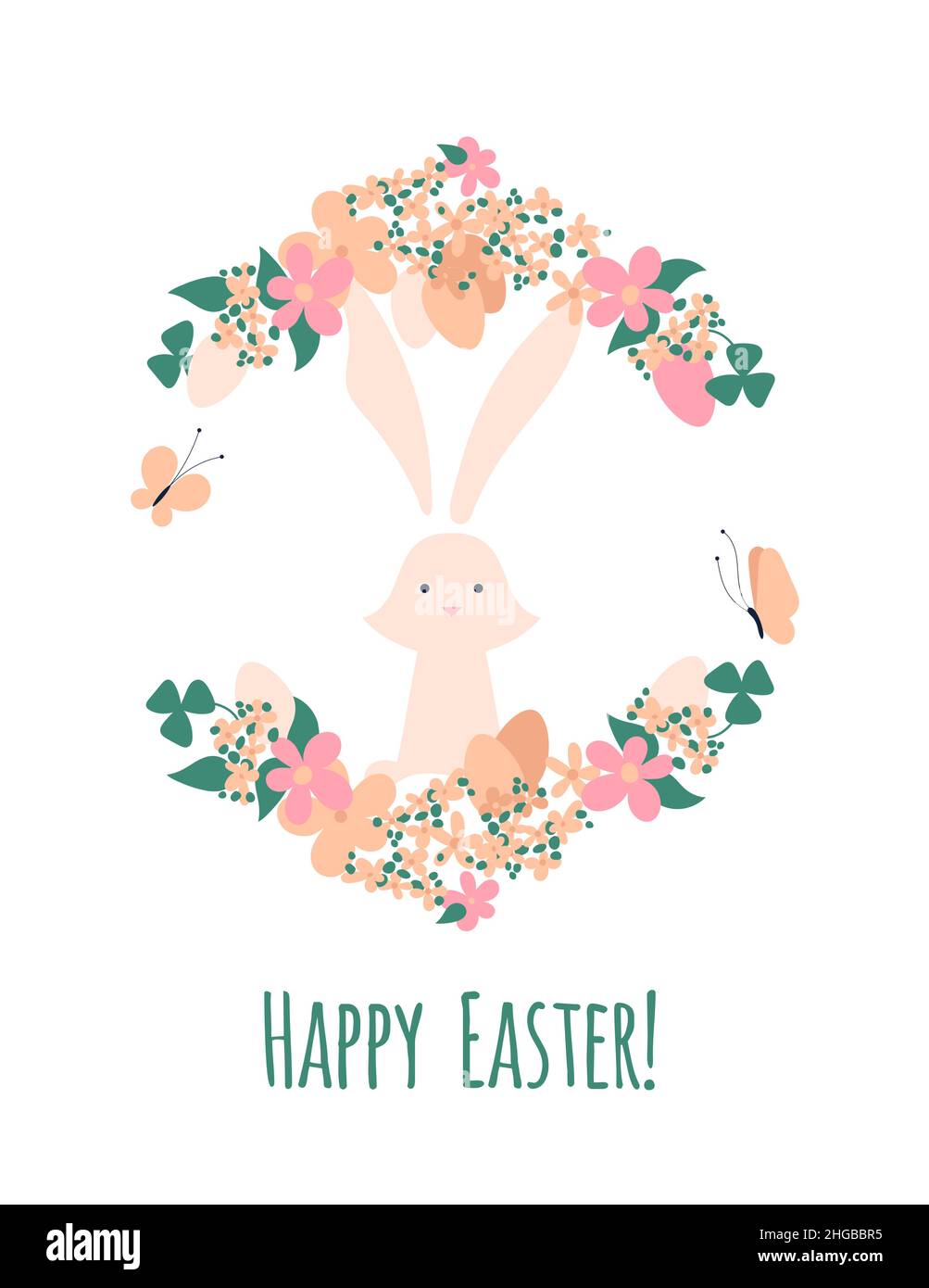 Happy Easter vector illustration with egg, bunny ears headband and ...