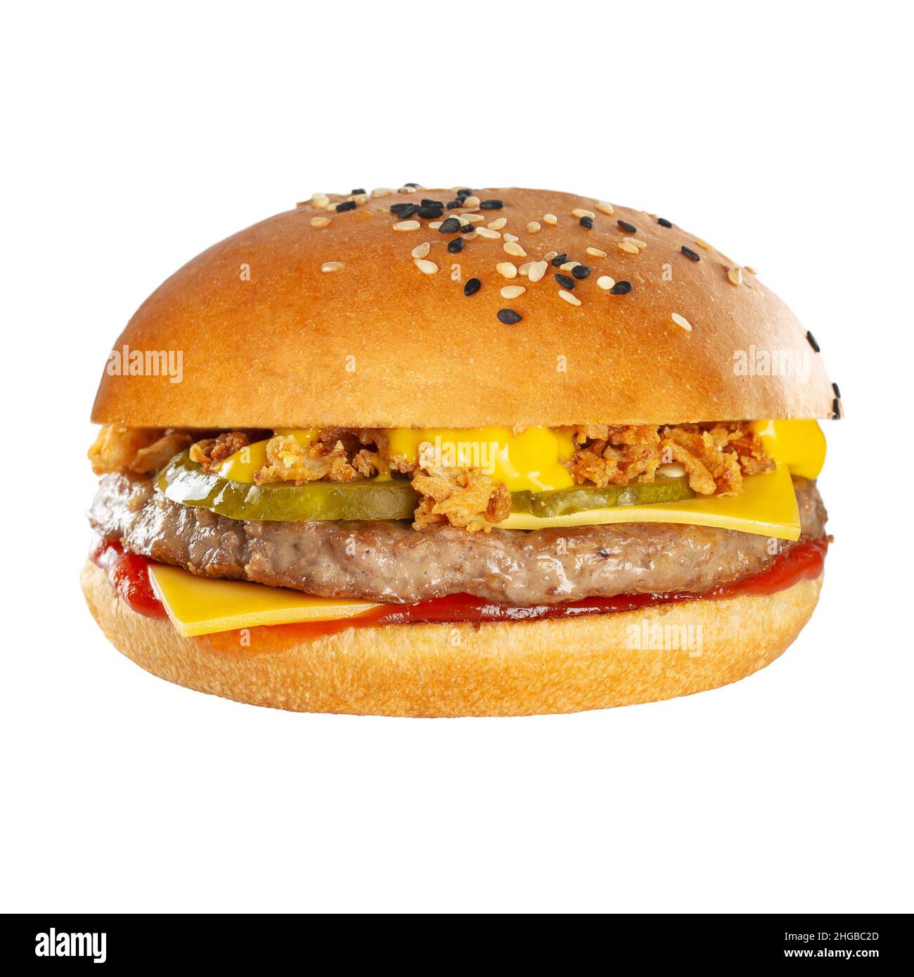 Appetizing burger with beef cutlet. Isolated on white background Stock ...