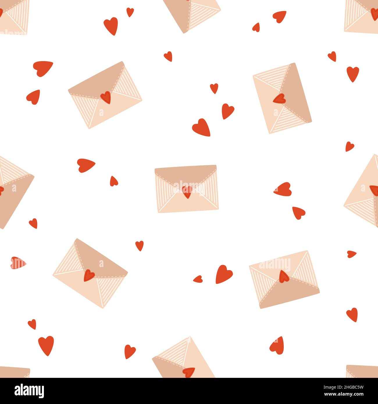 St. Valentine's Day seamless pattern. Envelopes and red hearts on a ...