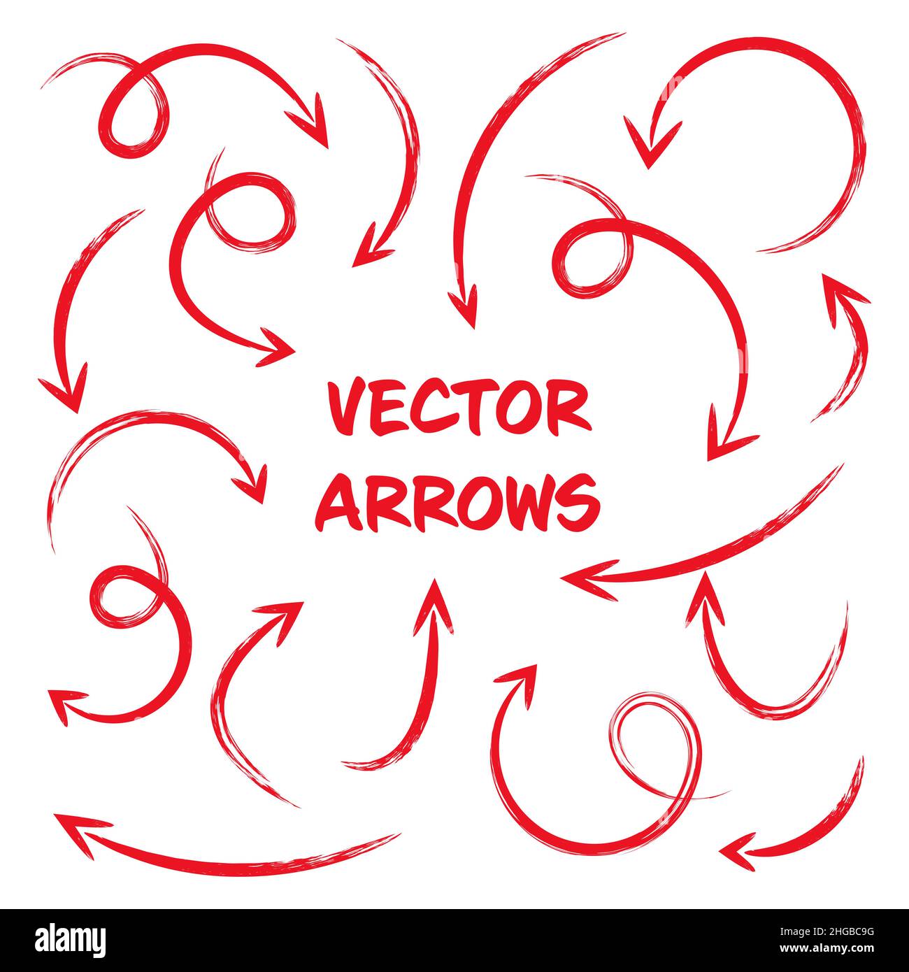 Red grunge hand drawn arrows isolated on white background. Doodle arrow ...