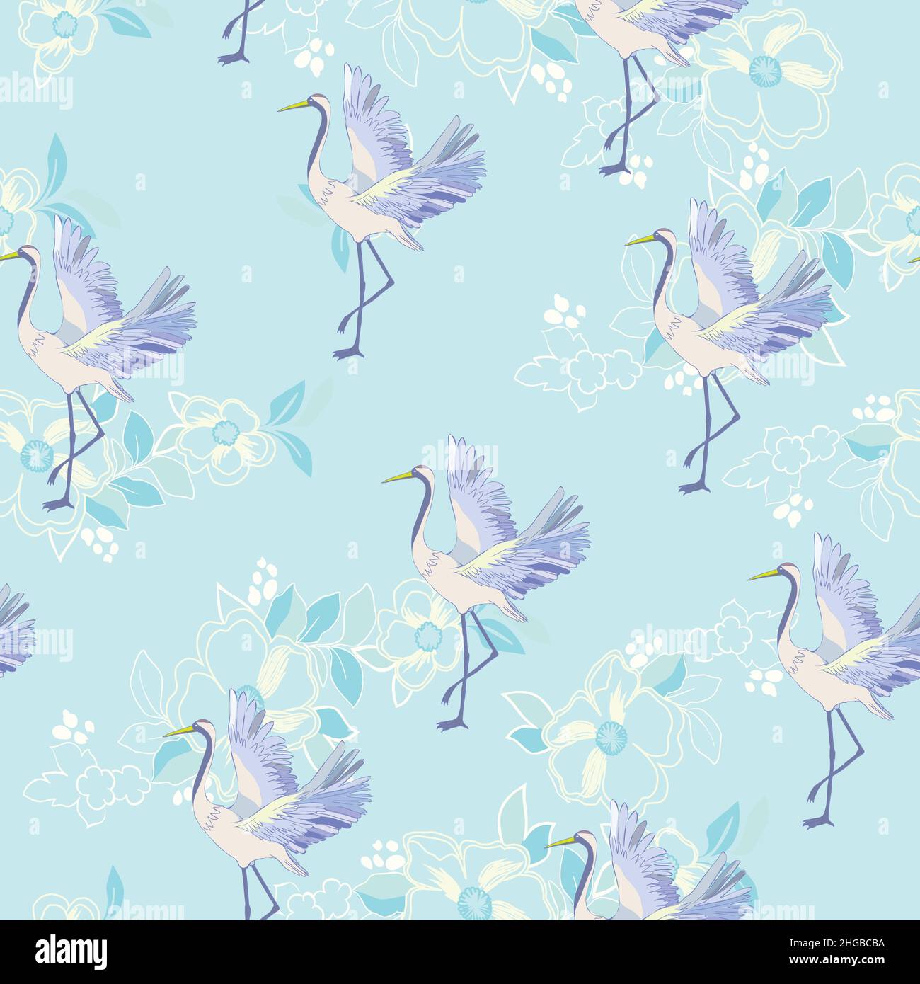 crane, pattern, vector illustration flying bird flower Stock Vector ...