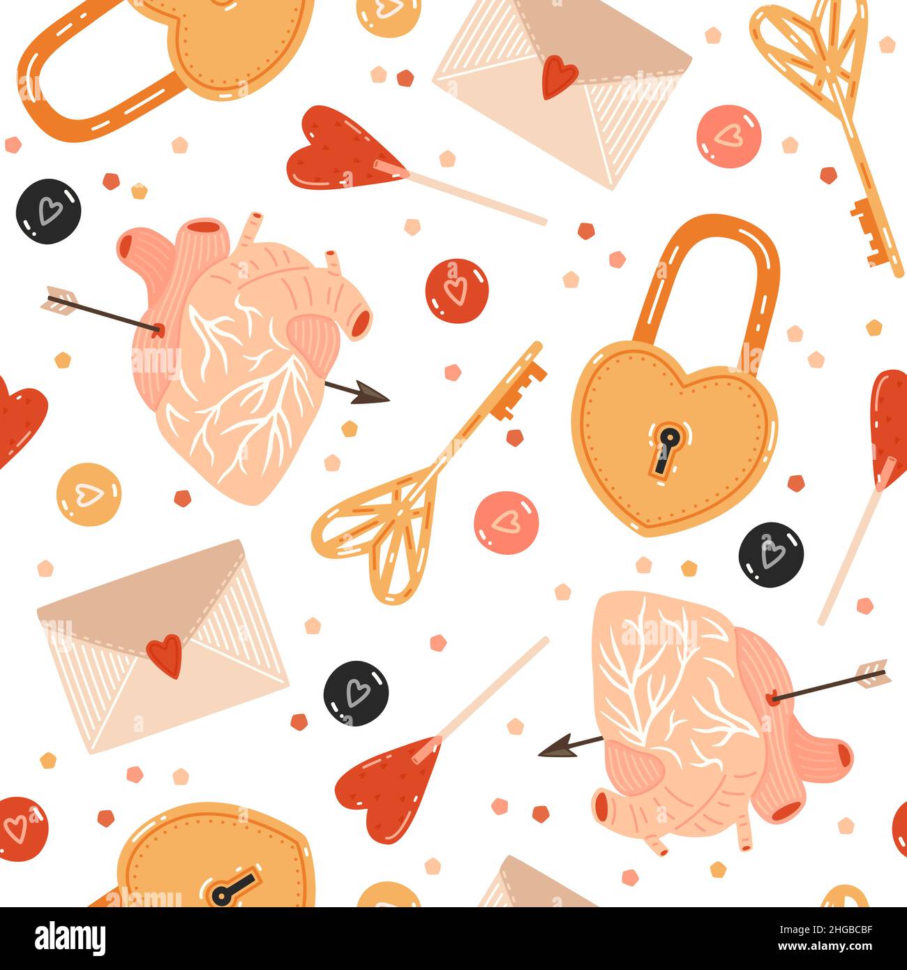 St. Valentine's Day seamless pattern. Key, heart-shaped lock, candies ...