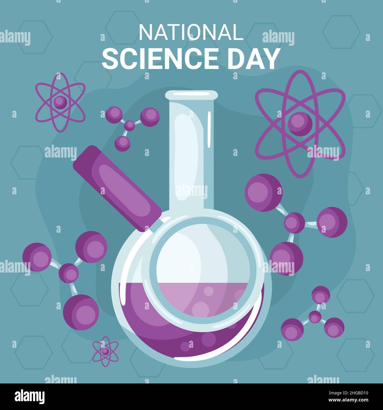 national science day with a volumetric flask with a magnifying glass ...