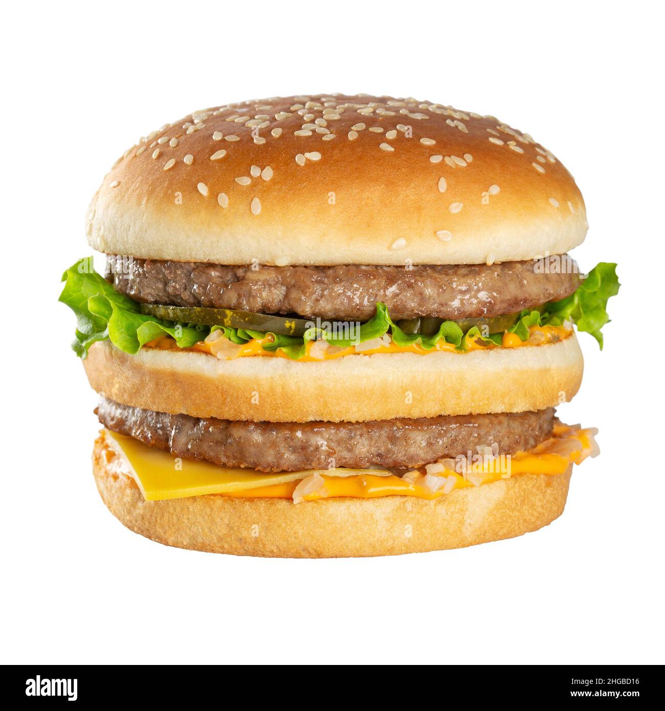 Appetizing burger with beef cutlet. Isolated on white background Stock ...