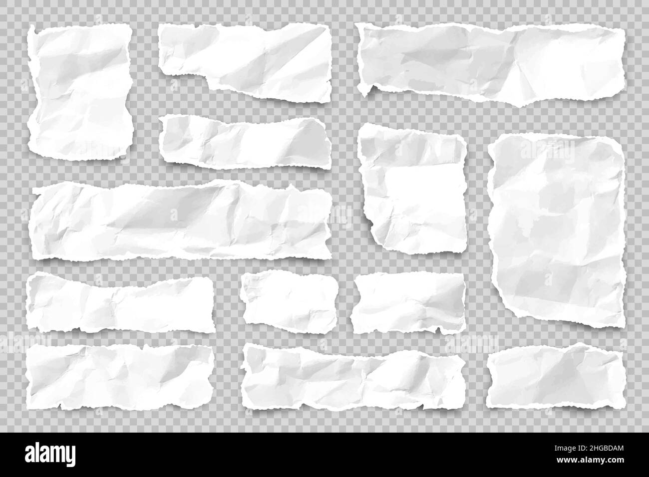 Ripped paper strips on transparent background. Realistic crumpled paper ...