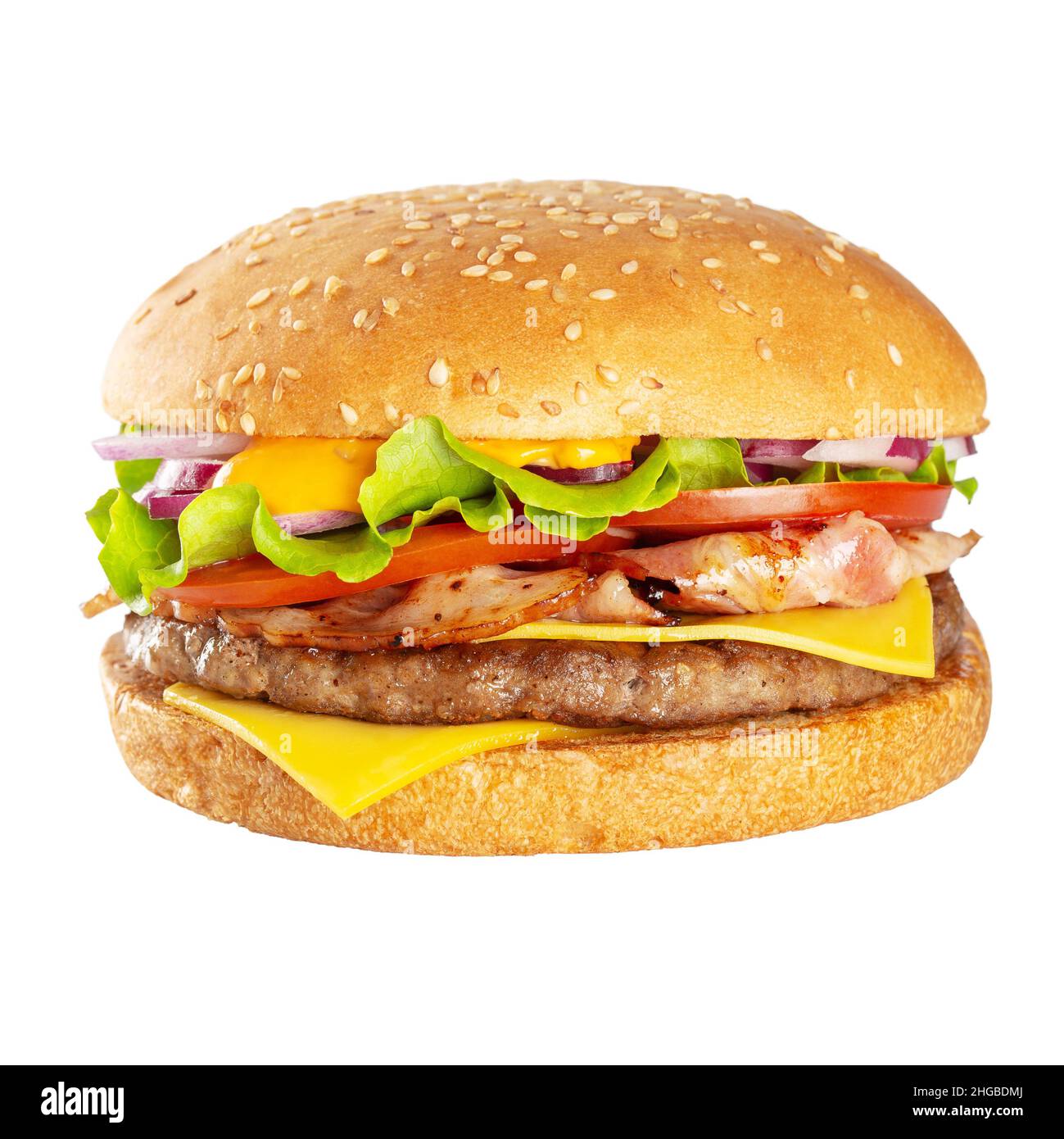 Appetizing burger with beef cutlet. Isolated on white background Stock ...