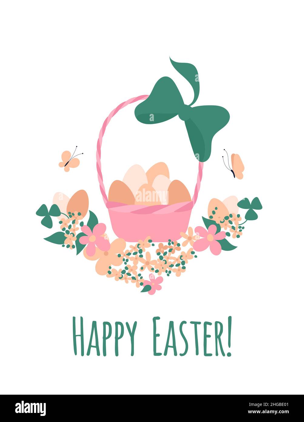 Happy Easter vector illustration with egg, bunny ears headband and ...