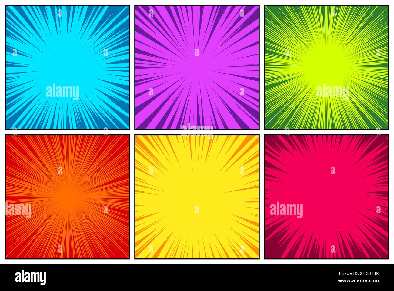 Comic book colorful radial lines collection. Cartoon comics background ...