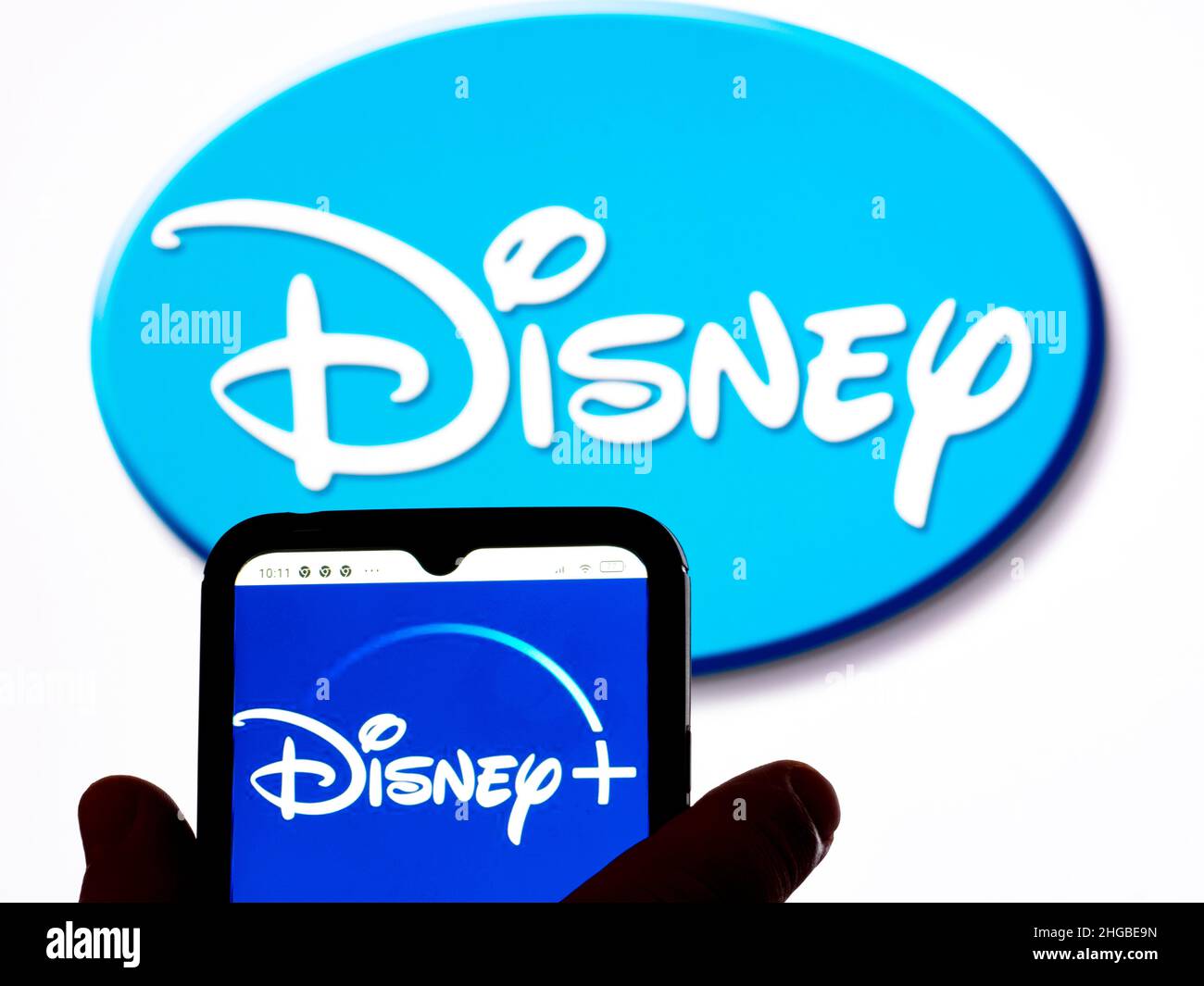 In this photo illustration, the Disney+ logo is seen displayed on a ...