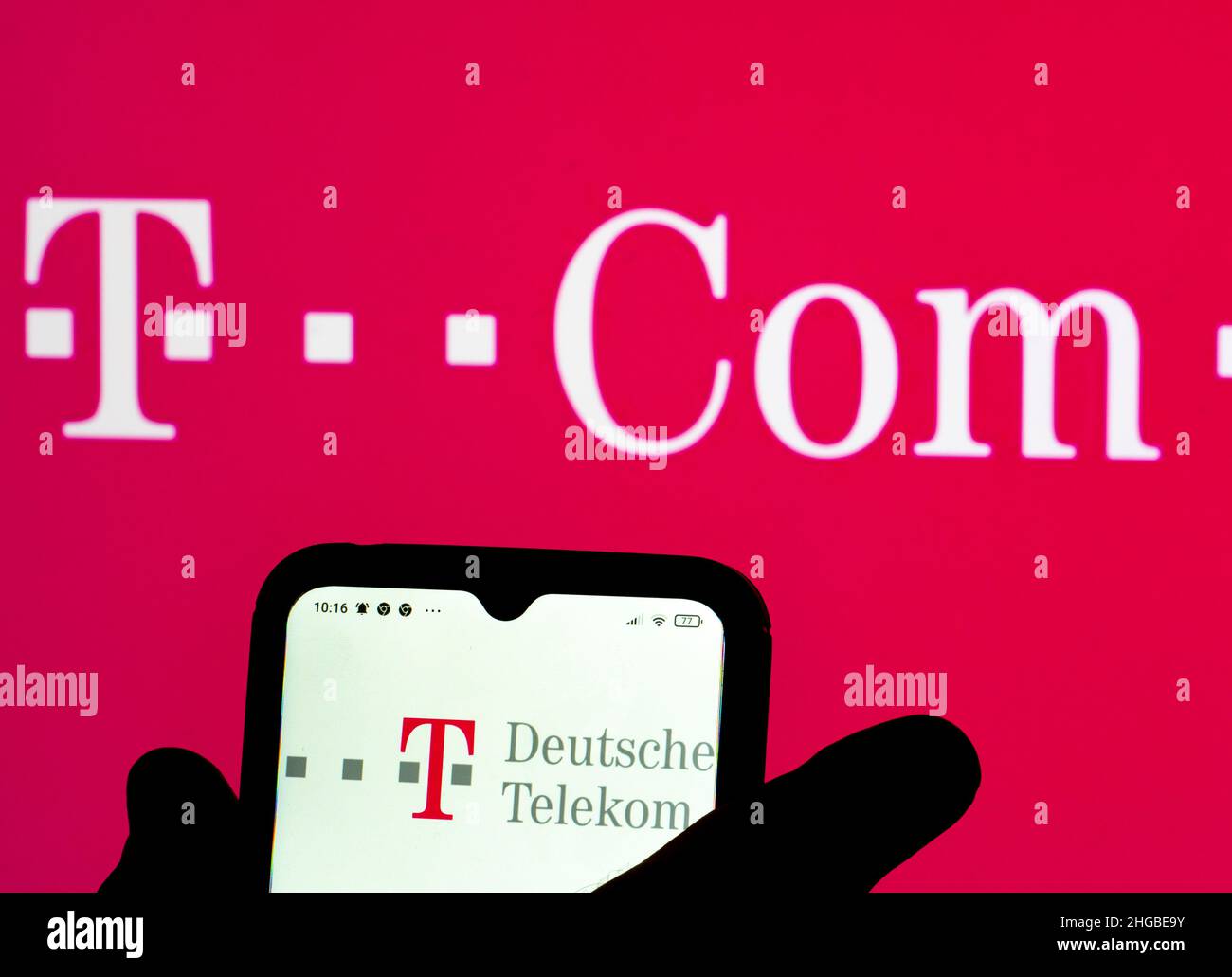 In this photo illustration, the Deutsche Telekom AG logo is seen ...