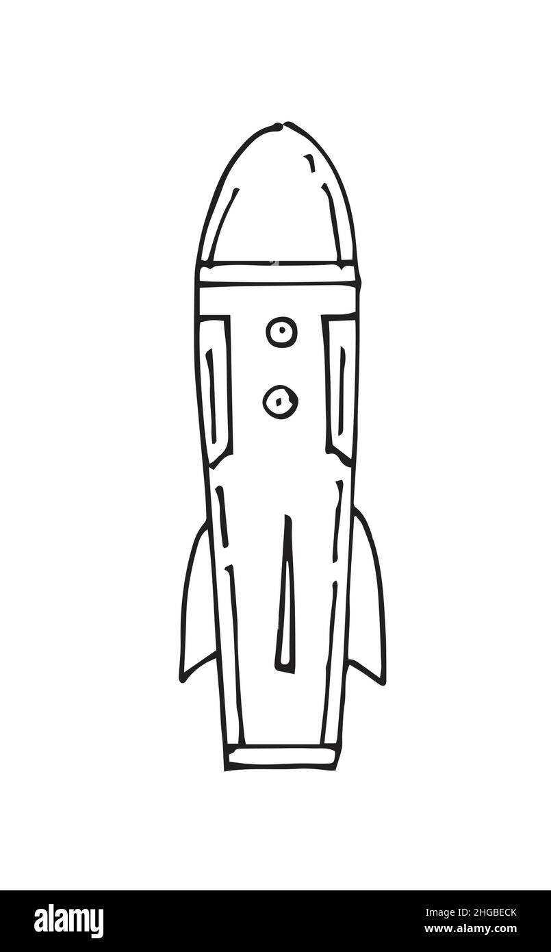 Space rocket. Beautiful space object. Simple doodle drawing in childish ...