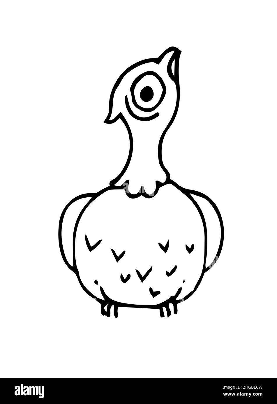 Funny bird in style of doodles. Fabulous cartoon character. Outline ...