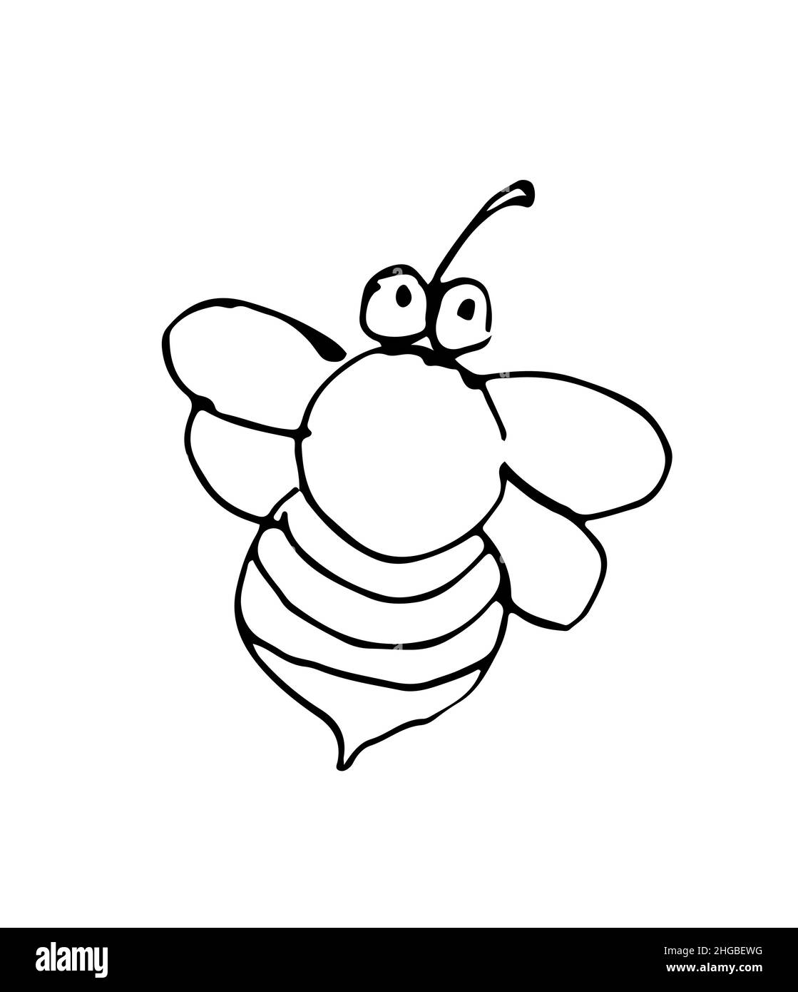 Fat bumblebee. Outline sketch. Funny comical insect. Hand drawing is ...